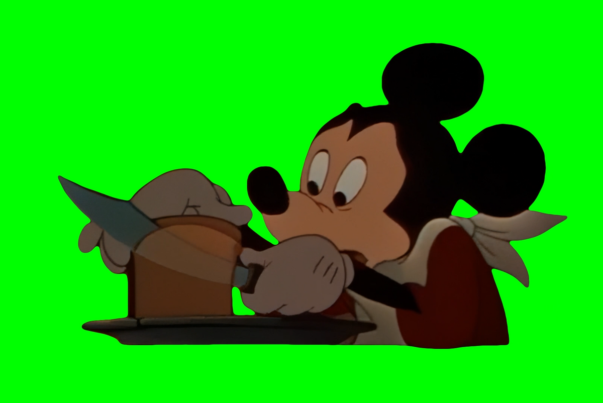 Mickey Mouse Cutting A Thin Slice Of Bread meme (Green Screen) – CreatorSet